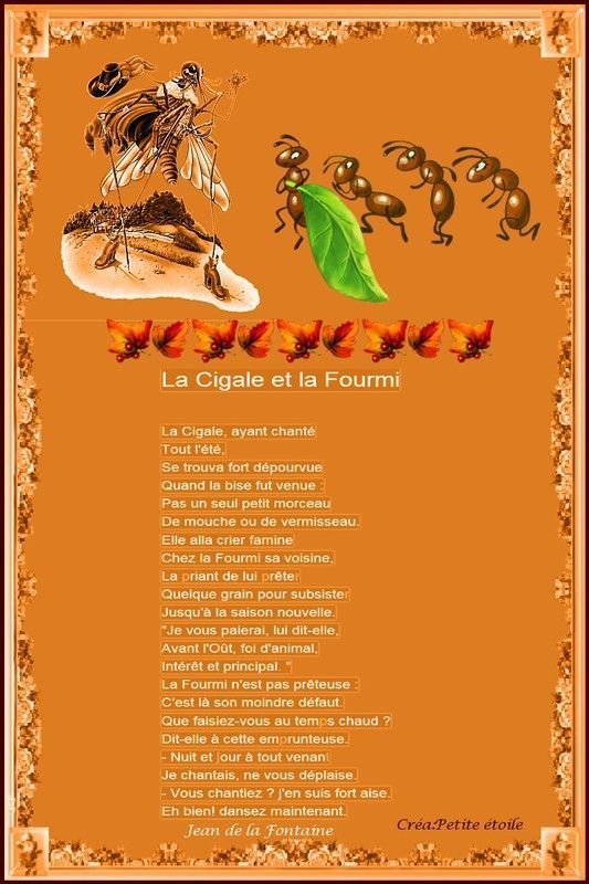 Poème "la cigale et la fourmi" de LA FONTAINE, de la part de Josiane
